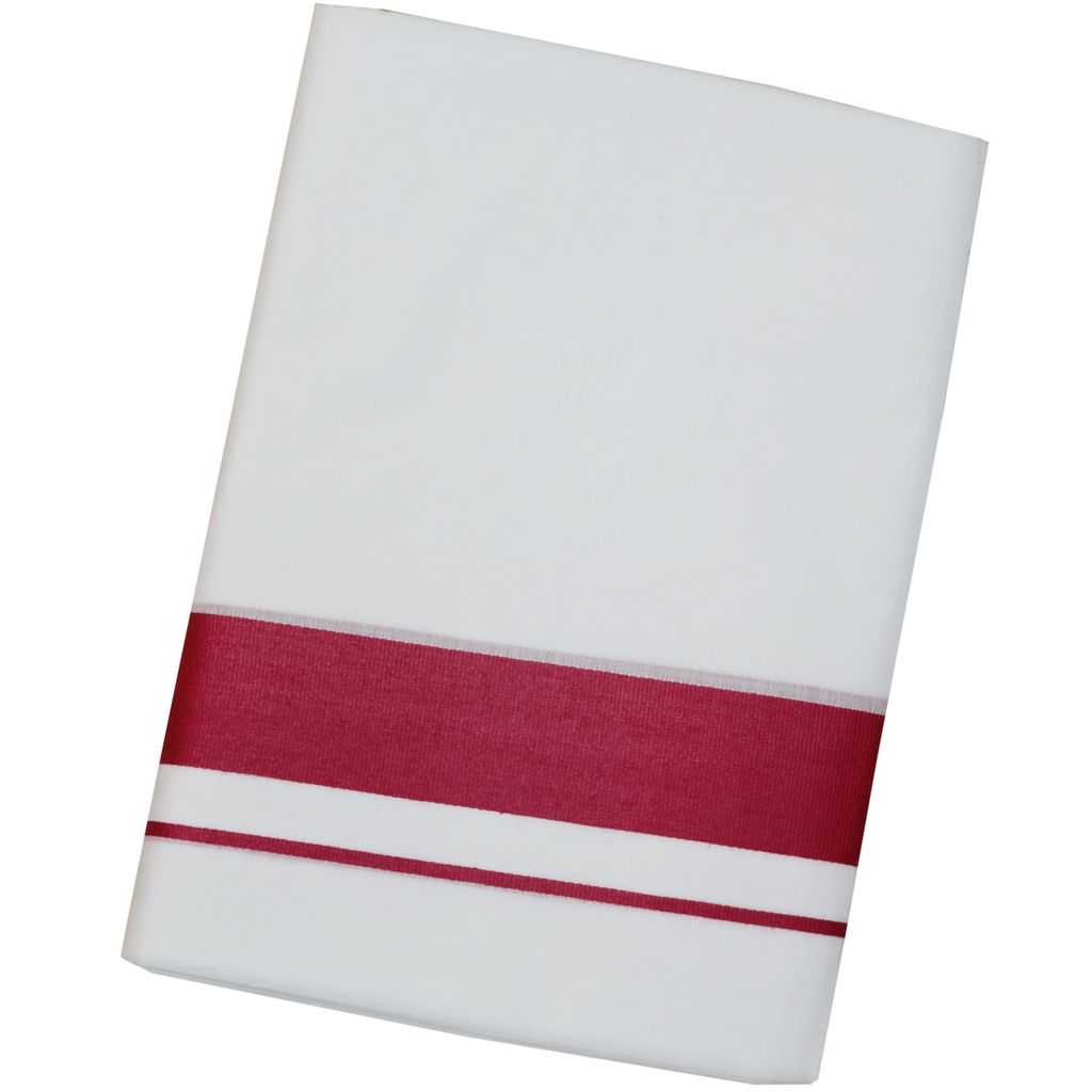 Men's Light Red Border Double Dhoti With Extra Length
