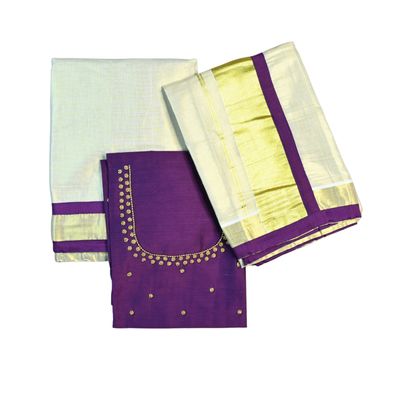 Semi Stitched Kasavu Dhavani Material