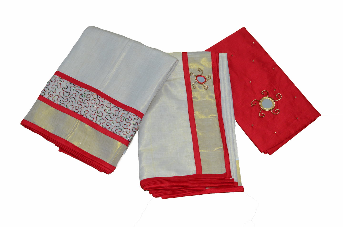 Red Colour Tissue Davani/half Saree With Bead And Mirror Work