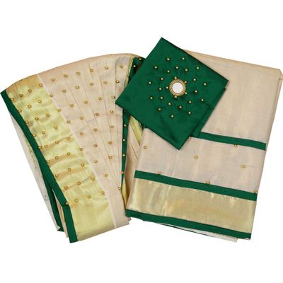 Dhavani/half Saree Green Colour With Bead Work