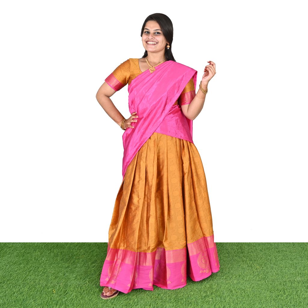 traditional dhavani styles Latest South Indian Dhavani Half Saree For Girls
