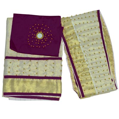 Dhavani/half Saree Purple Colour With Bead Work