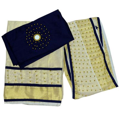 Dhavani/half Saree Navy Blue Colour With Bead Work