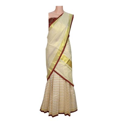 Onam Special Traditional Kasavu Half Saree