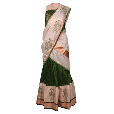 Onam Special Traditional Half Saree Kerala Style With Embroidery Blouse