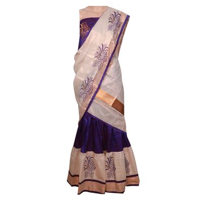 Traditional Half Saree Kerala Style With Embroidery Blouse