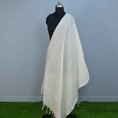 Cotton Woven Dupatta With Silver Zari Stripes
