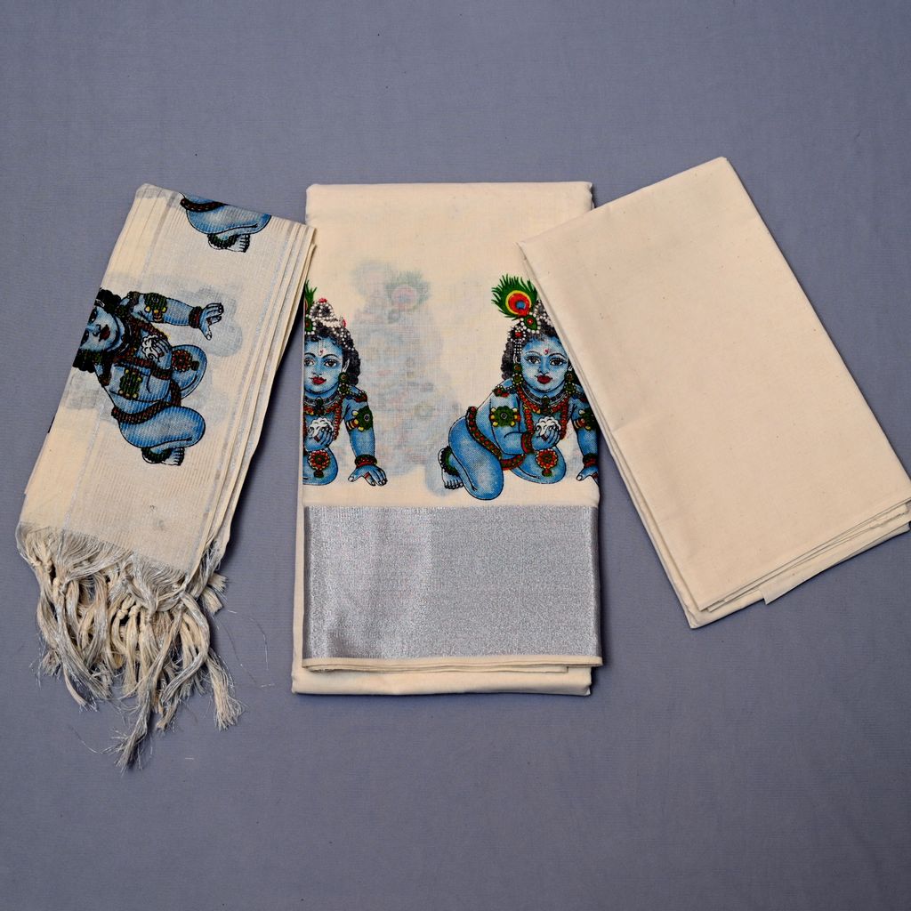 Kerala Salwar Suit Material With Little Krishna Print