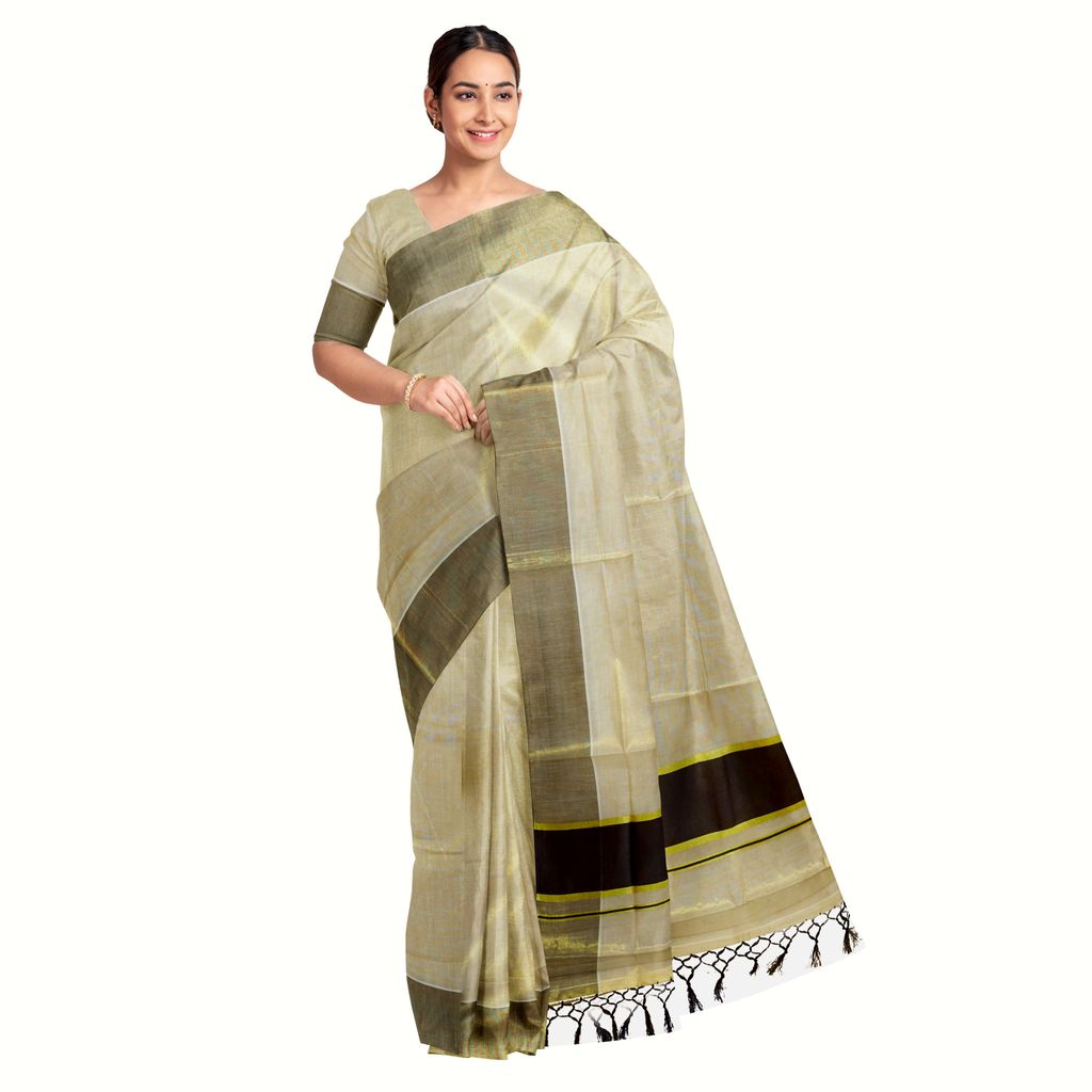 Plain Tissue Saree With Radiant Black Border