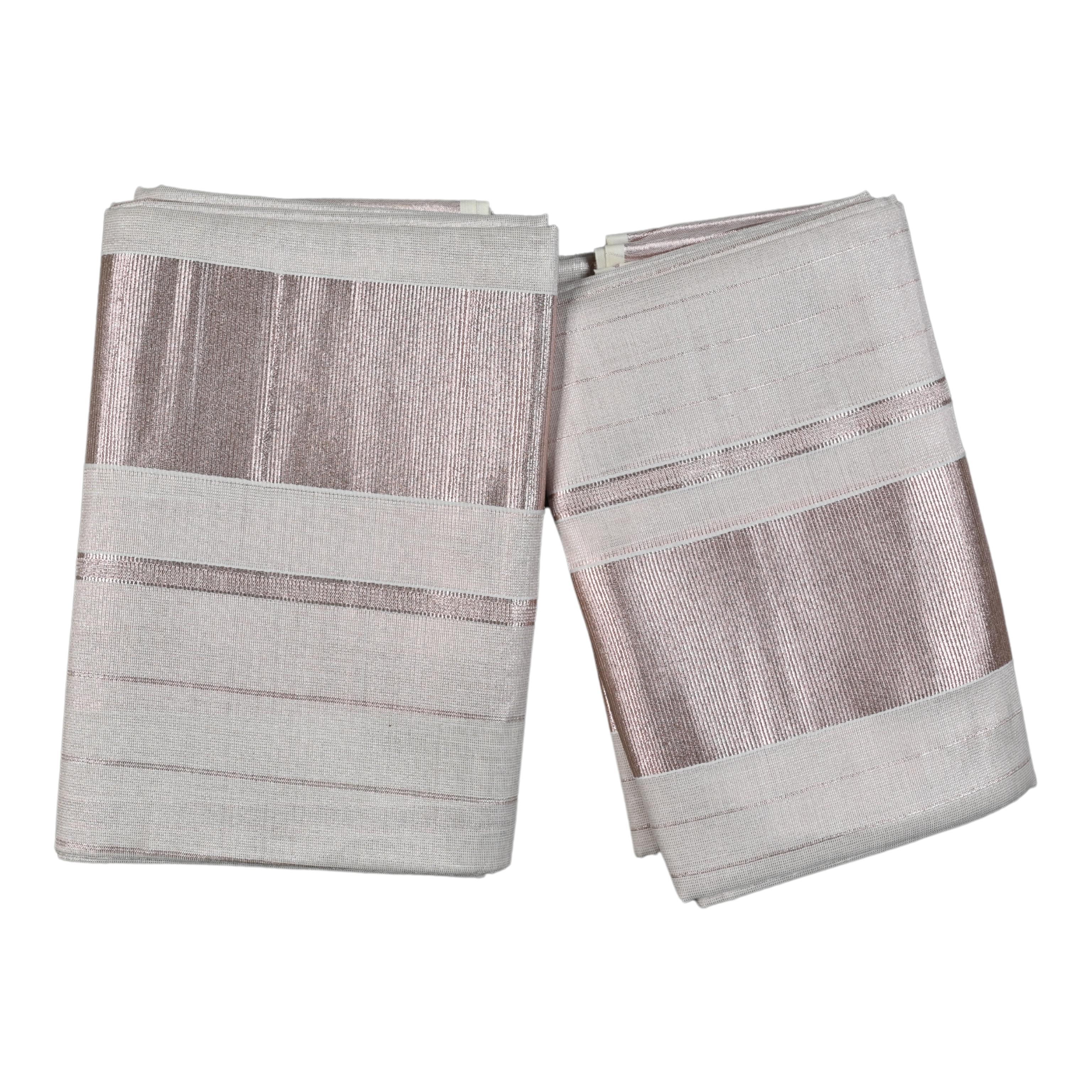 Tissue Set Mundu With Striped Copper Kasavu Border