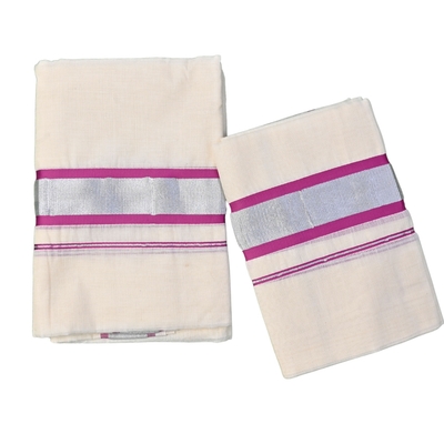 Cotton Set Mundu With Colour Woven Border