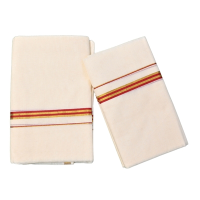 Cotton Set Mundu With Colour Border
