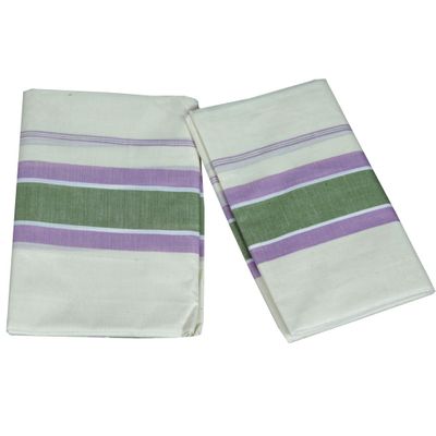Mulloth Cotton Setmundu With Light Green And Violet Kara