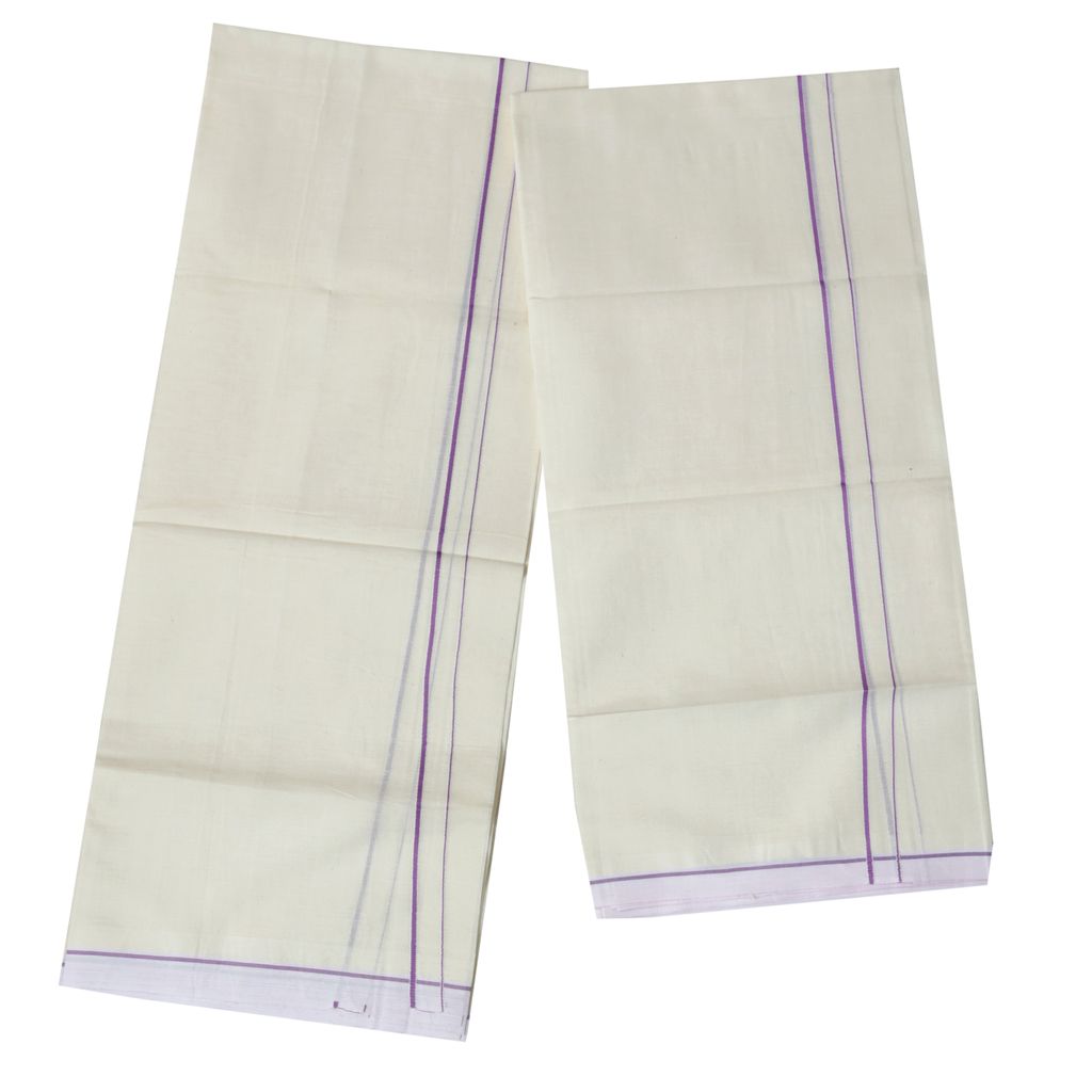 Violet Puliyilakkara Cotton Set Mundu