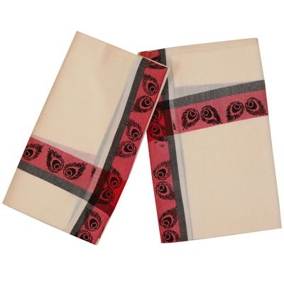 Mulloth Set Mundu With Mayilpeeli Design