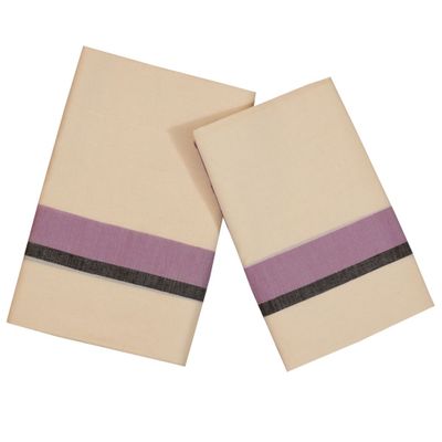 Mulloth Cotton Setmundu With Violet And Black Kara