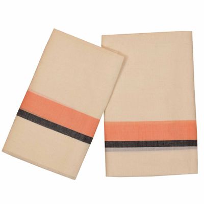 Mulloth Cotton Setmundu With Orange Shade And Black Kara