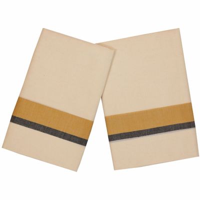 Mulloth Cotton Setmundu With Golden Yellow And Black Kara