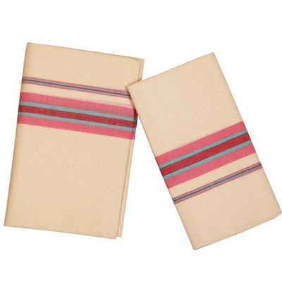 Traditional Mulloth Set Mundu With Rose And Maroon Kara