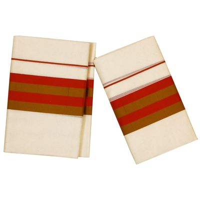 Traditional Set Mundu With Orange And Red Kara