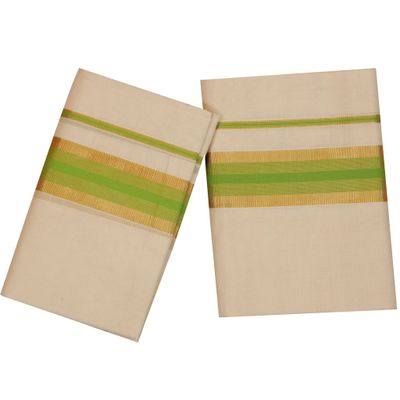 Traditional Set Mundu With Gold And Light Green Kara