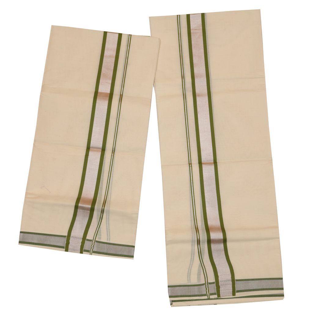 Set Mundu With Green And Silver Kara