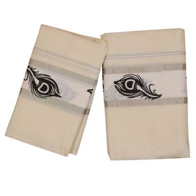 Set Mundu With Black Mayilpeeli Design