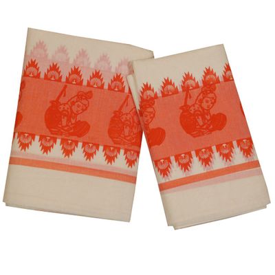 Traditional Orange Mulloth Set Mundu