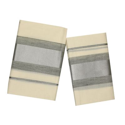 Silver And Colour Border Sett mundu