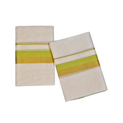Traditional Set Mundu With Light Green And Golden Kara